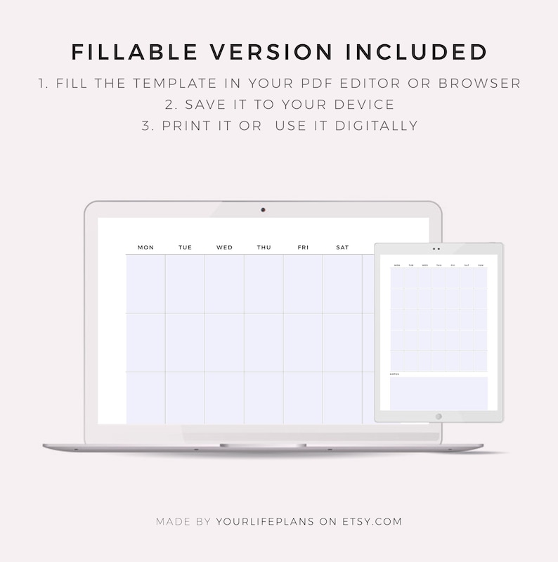 Blank Calendar Inserts Bundle Printable A4/a5/letter/half | Etsy