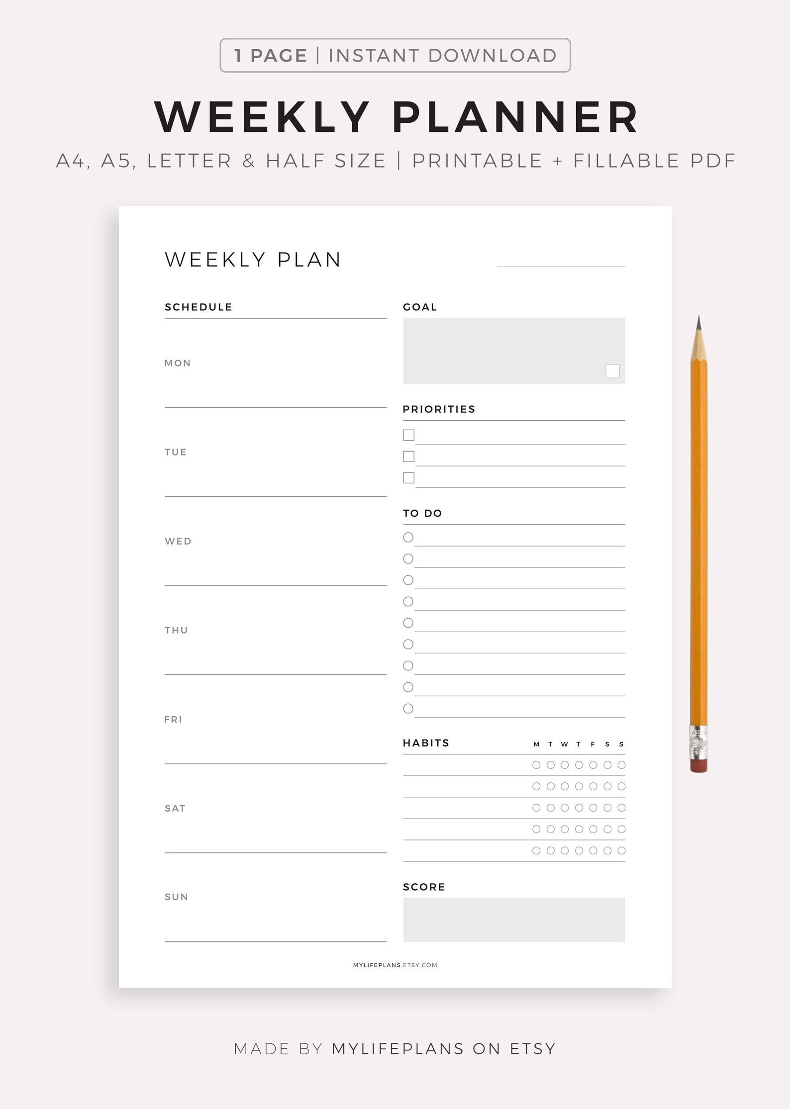 Productivity Weekly Planner Printable Weekly Goal Planner - Etsy