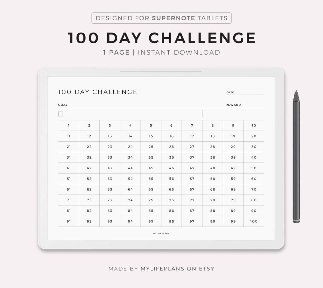 100 Day Challenge Landscape, Goal Setting, Progress Tracker, Habit ...