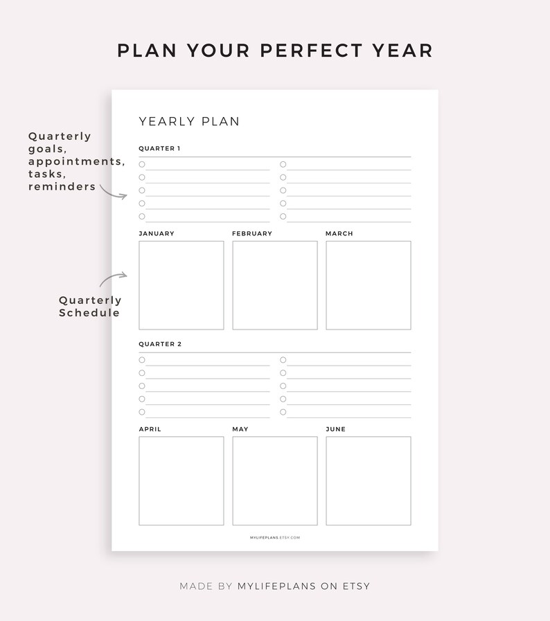 Yearly Planner Quarterly Goals Tasks & Reminders - Etsy