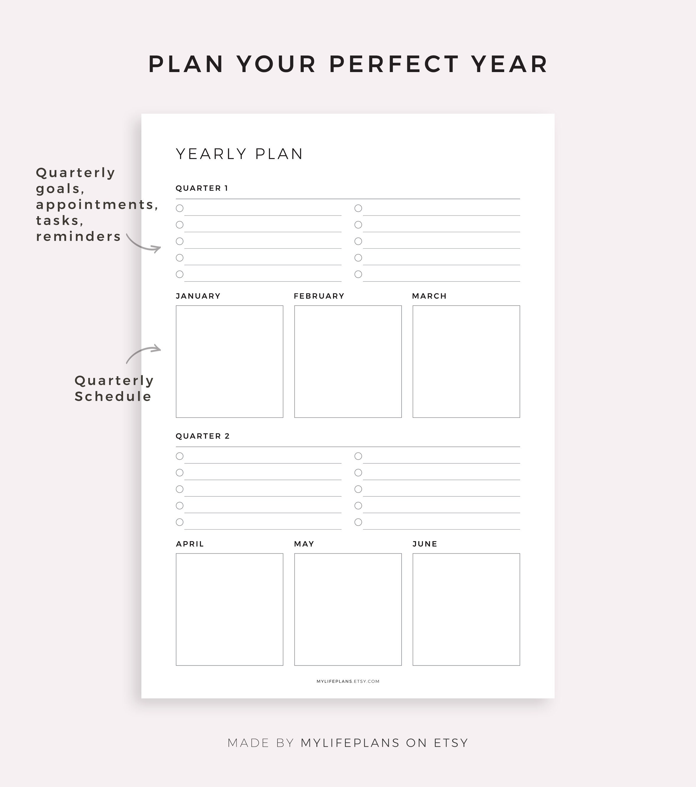Yearly Planner, Quarterly Goals, Tasks & Reminders, A4/a5/letter/half ...