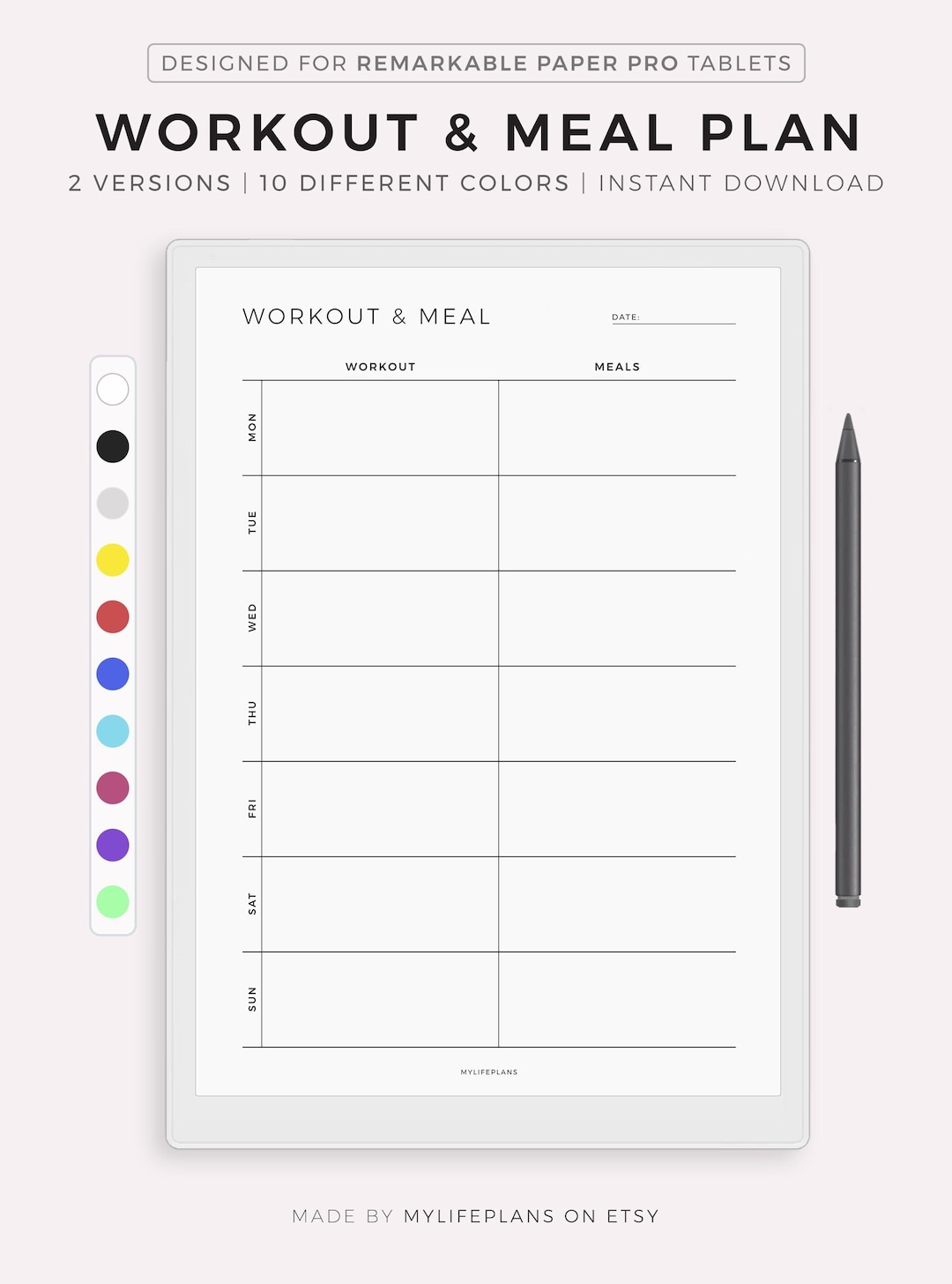 Weekly Workout & Meal Planning Template, Exercise Planner, Menu and ...