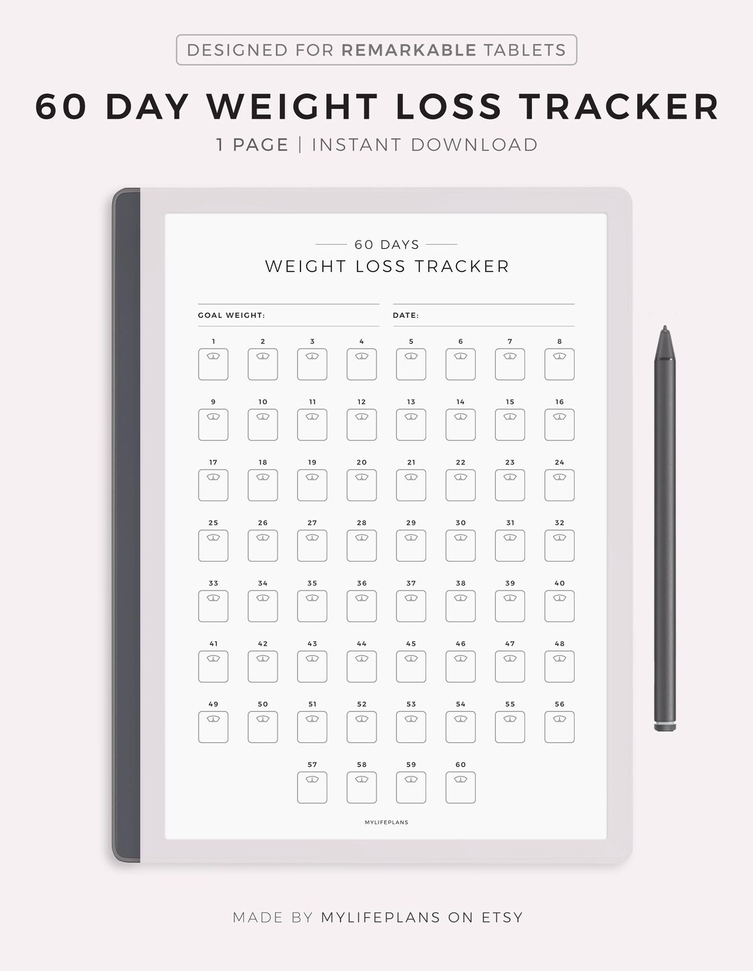60 Day Weight Loss Tracker, Weight Loss Challenge, Weight Loss Goal ...