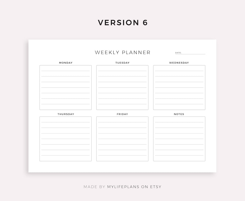 Five Day Weekly Planner Printable to Do List Weekly Schedule - Etsy