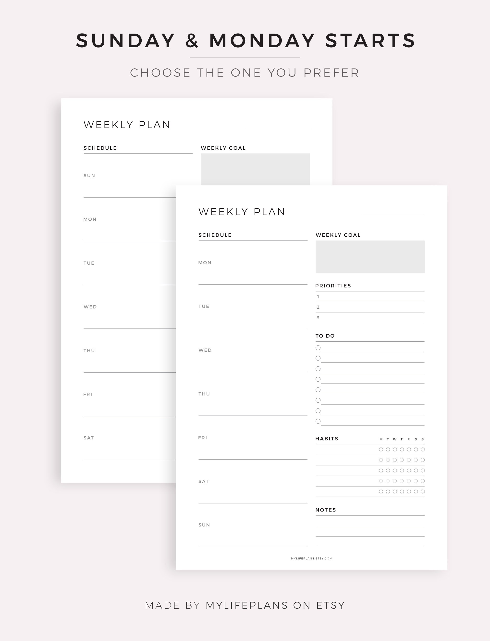 Weekly Goal Planner Printable, Weekly to Do List, Week at a Glance ...