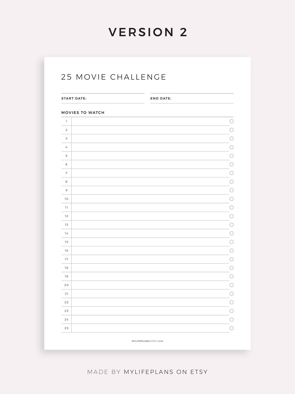Movie Challenge Printable, Movies to Watch, Bucket List, Movie Tracker ...