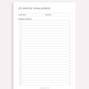 Movie Challenge Printable, Movies to Watch, Bucket List, Movie Tracker ...