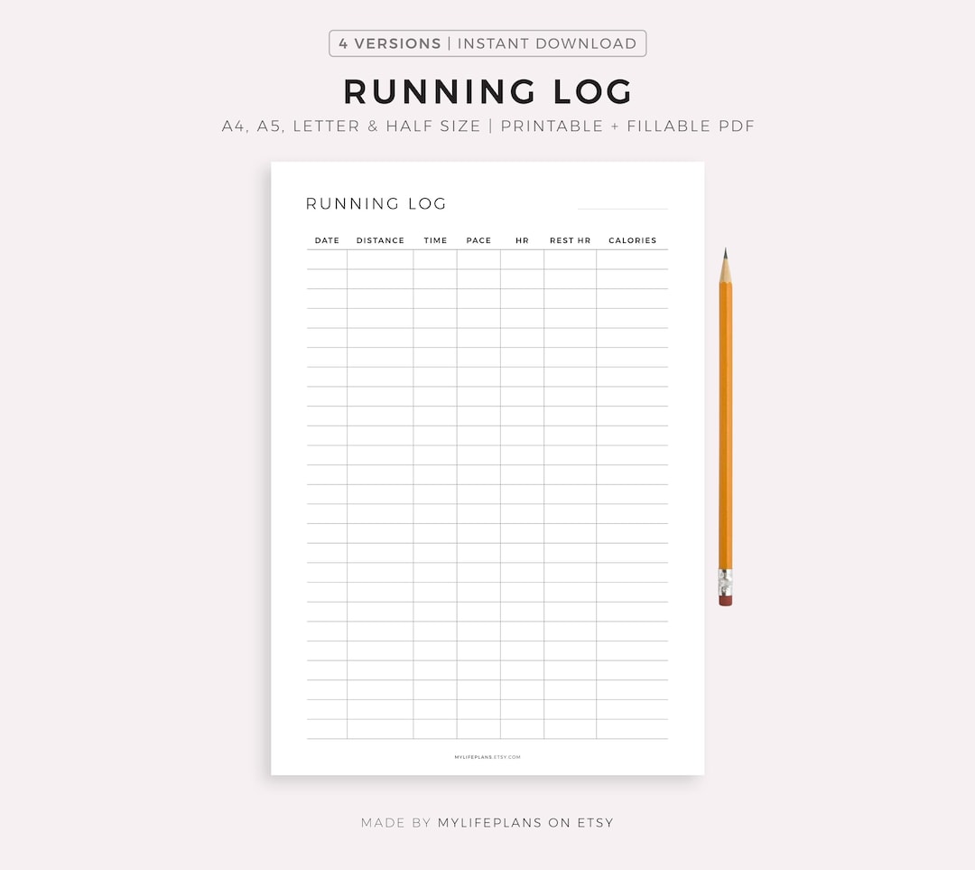 Printable Running Log Template, Running Tracker, Cardio Training Log ...