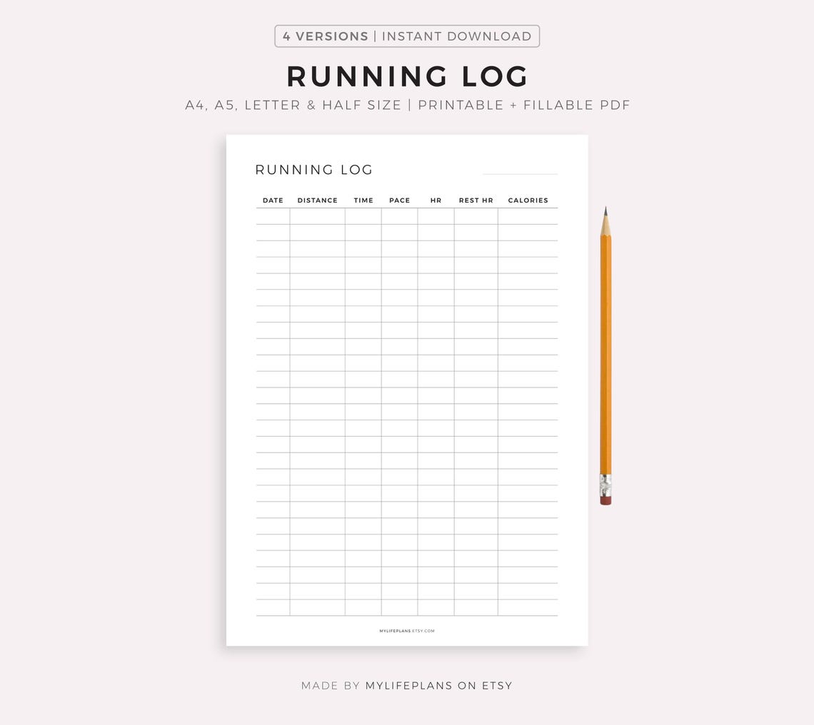Printable Running Log Template, Running Tracker, Cardio Training Log ...