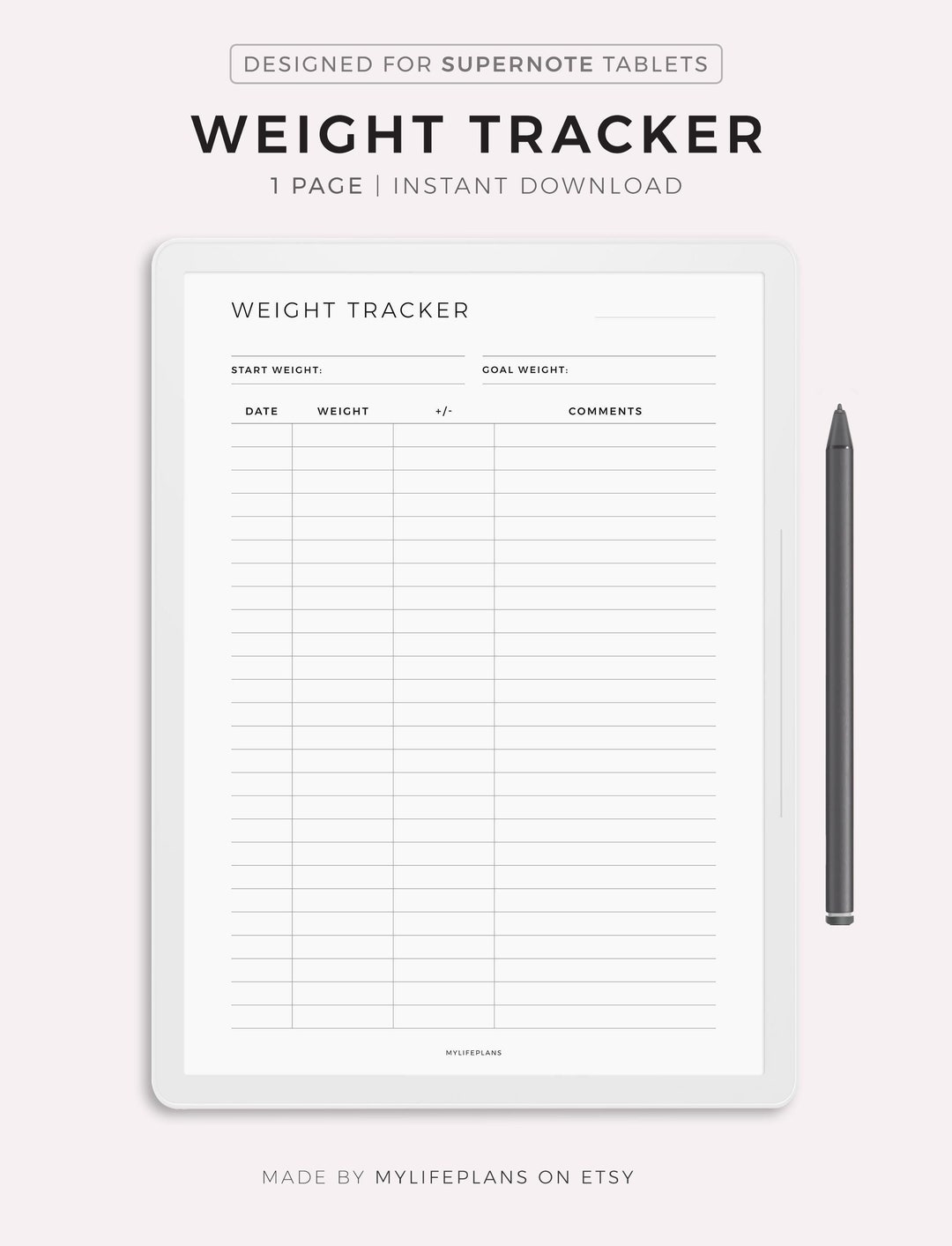 Simple Weight Tracker for Supernote A5X2/A5X/A5/A6X2/A6X/A6, Instant ...