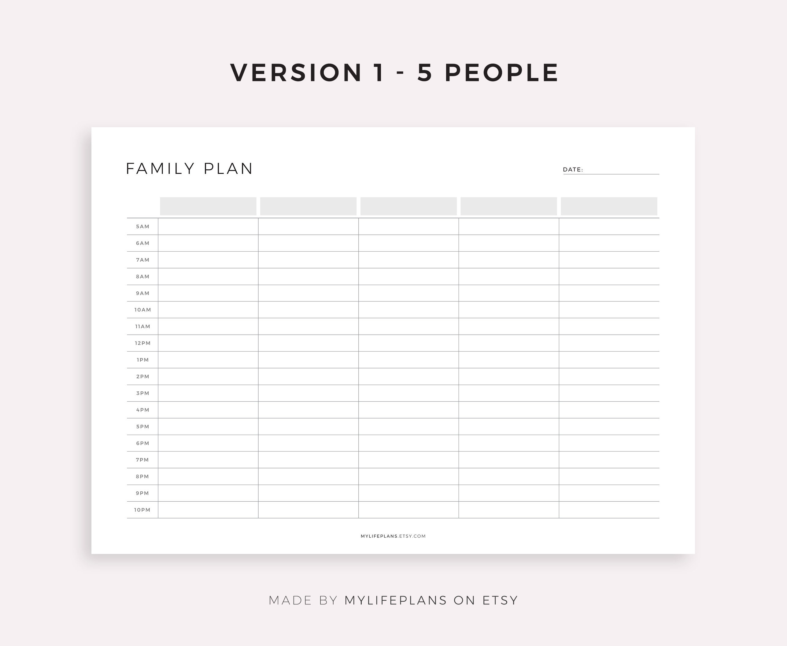 Hourly Family Planner Printable Landscape, Family Daily Planner, Family ...