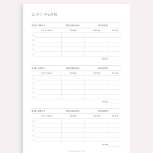 Gift Planner Printable, Gift Ideas, Gift Shopping List, Gift Tracker ...