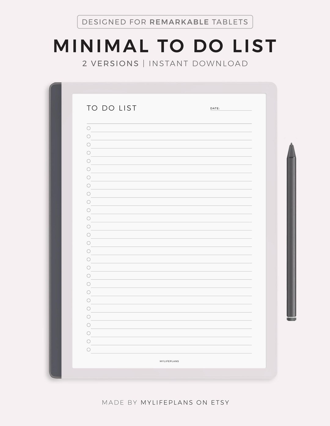 Minimal to Do List Planner for Remarkable 2, Simple Tasks List Template ...