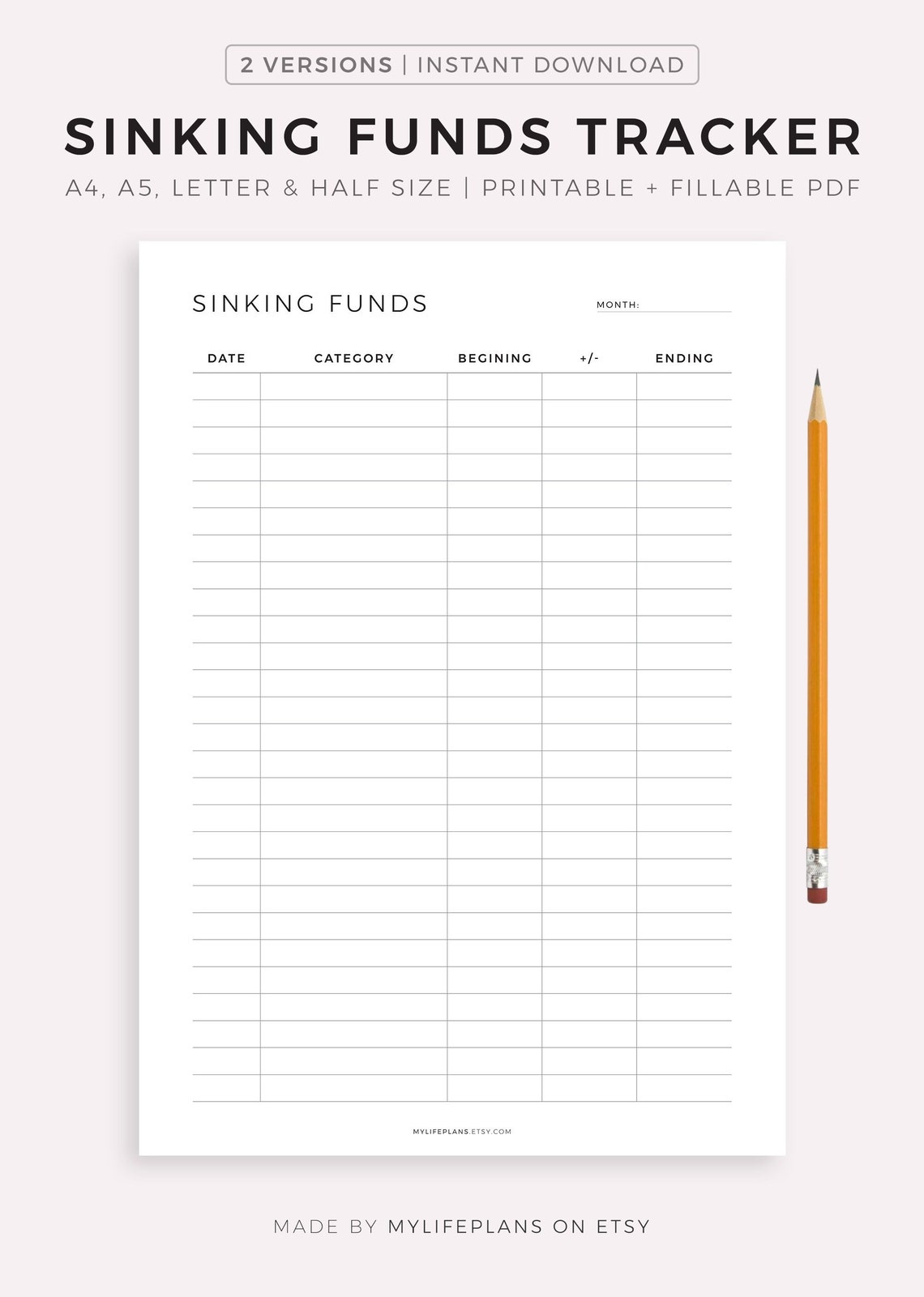 Simple Sinking Funds Tracker Printable Savings Tracker - Etsy