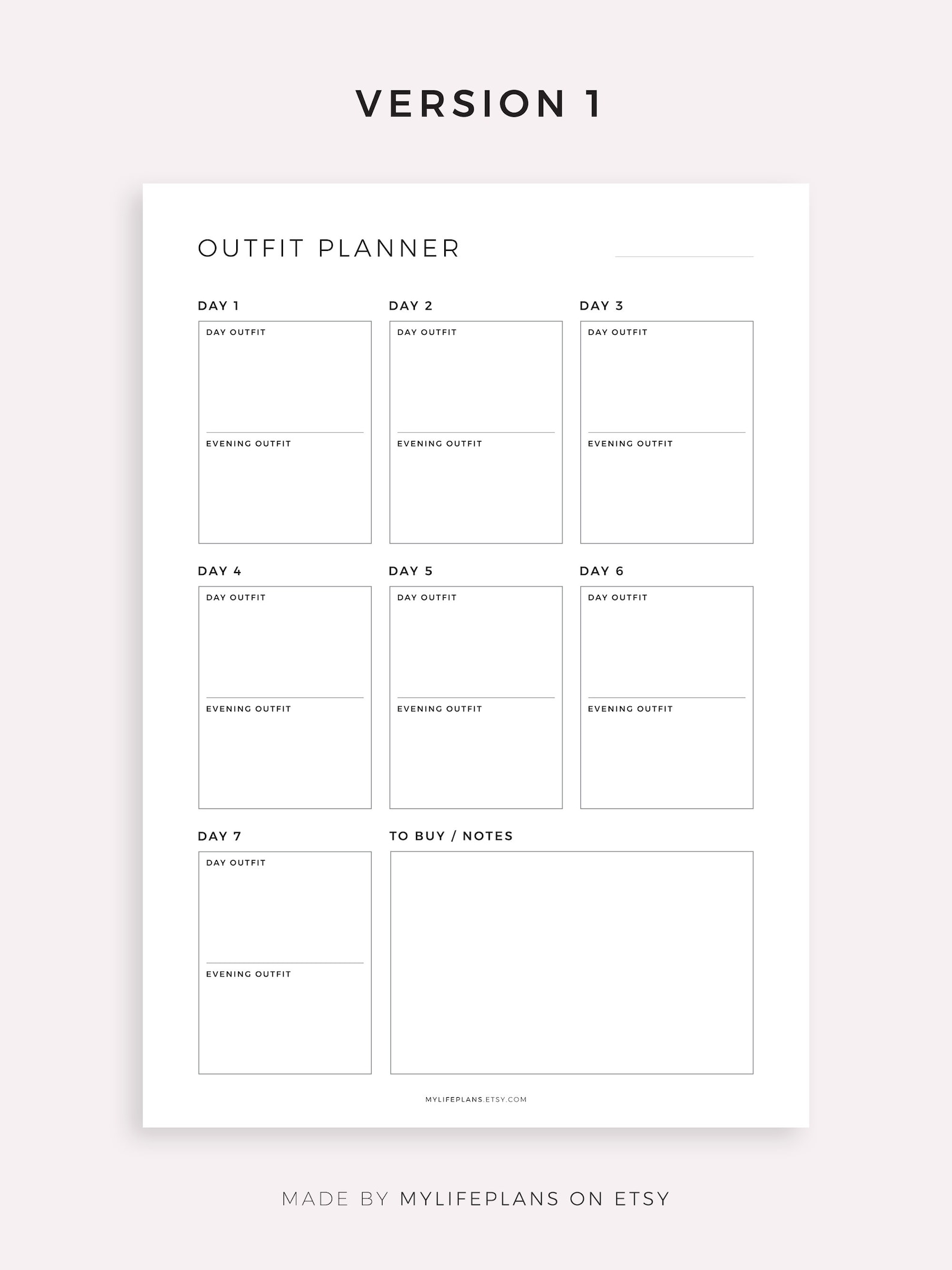 Travel Outfit Planner Printable Template, Daily Outfit Planner for ...