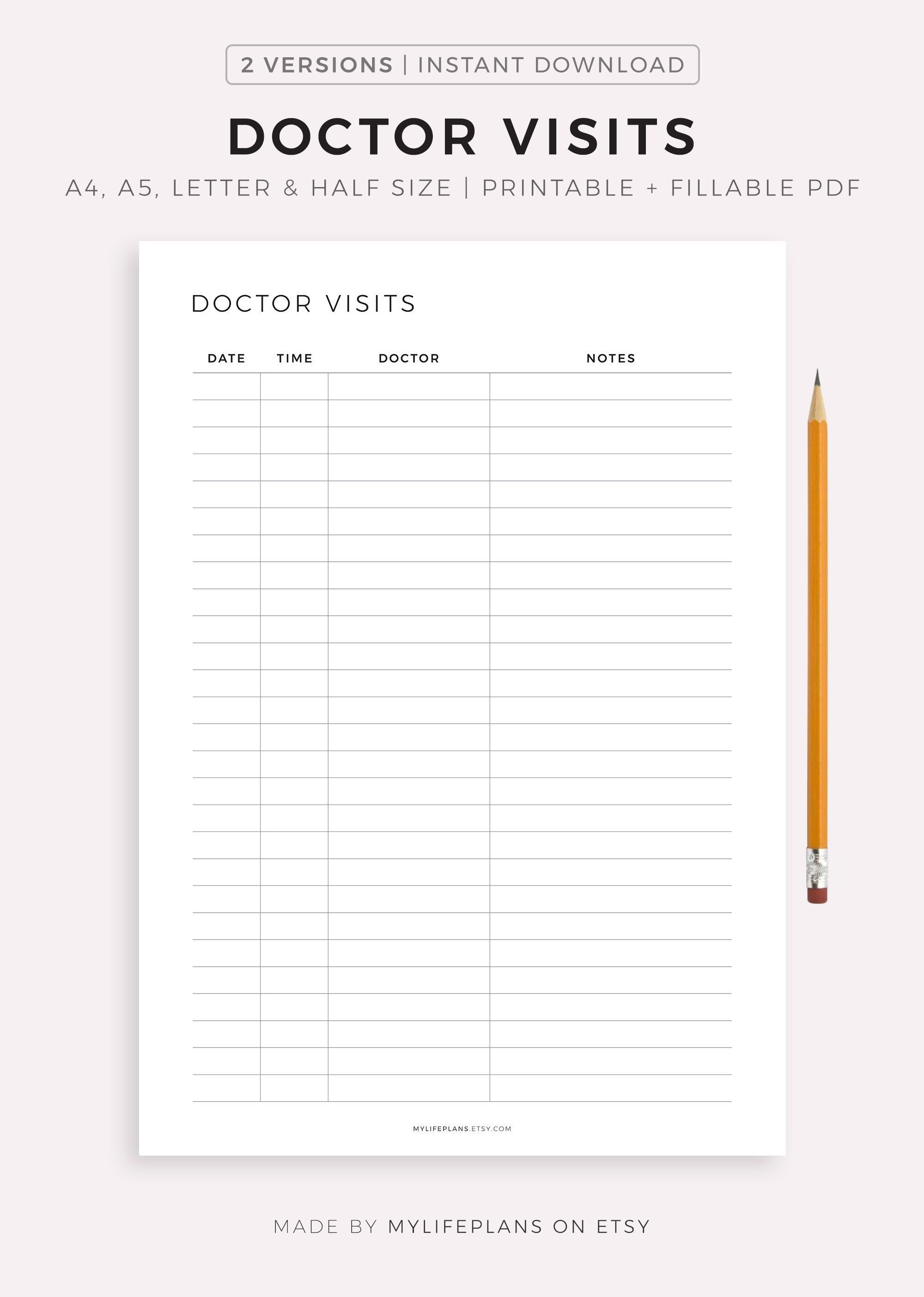 Doctor Visits Tracker Printable Template Doctor Appointment - Etsy ...