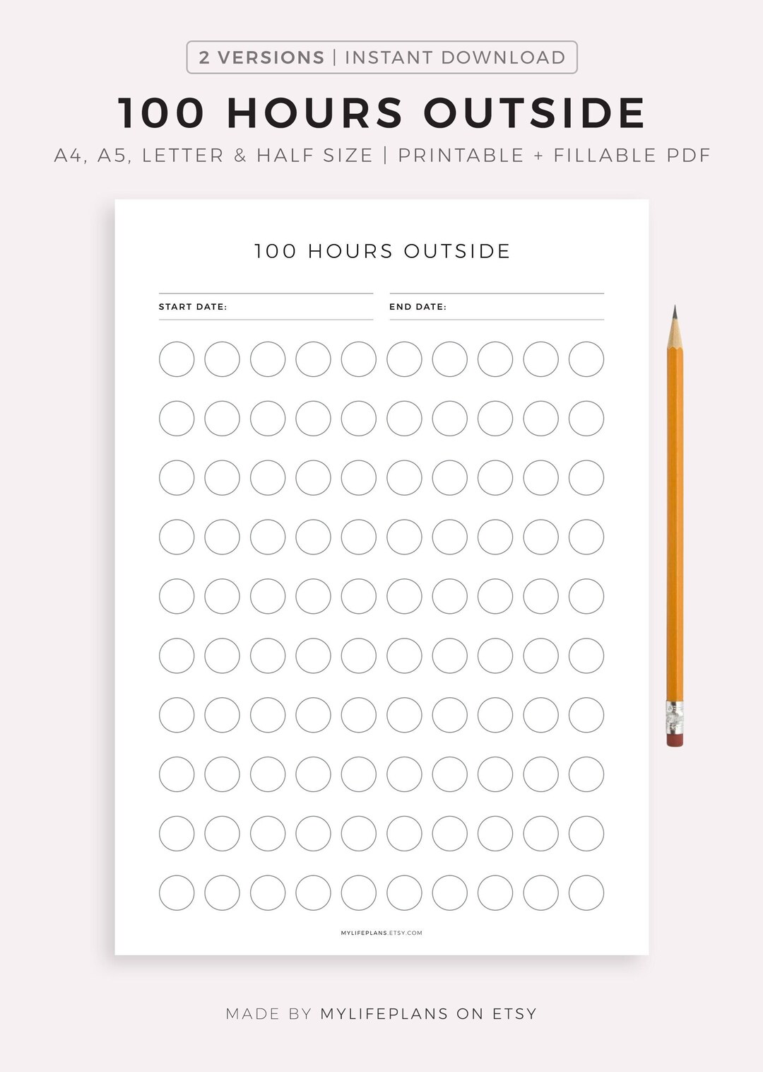 100 Hours Outside Tracker Printable, Track Your Time Outdoors, Activity ...