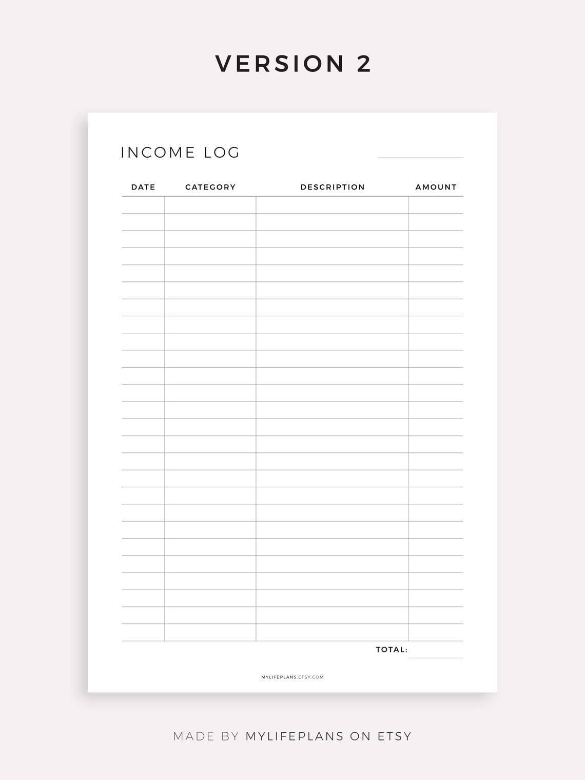 Income Log Printable Template Personal / Business Income - Etsy