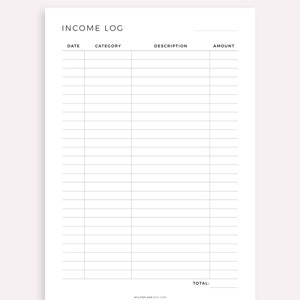 Income Log Printable Template, Personal / Business Income Tracker ...