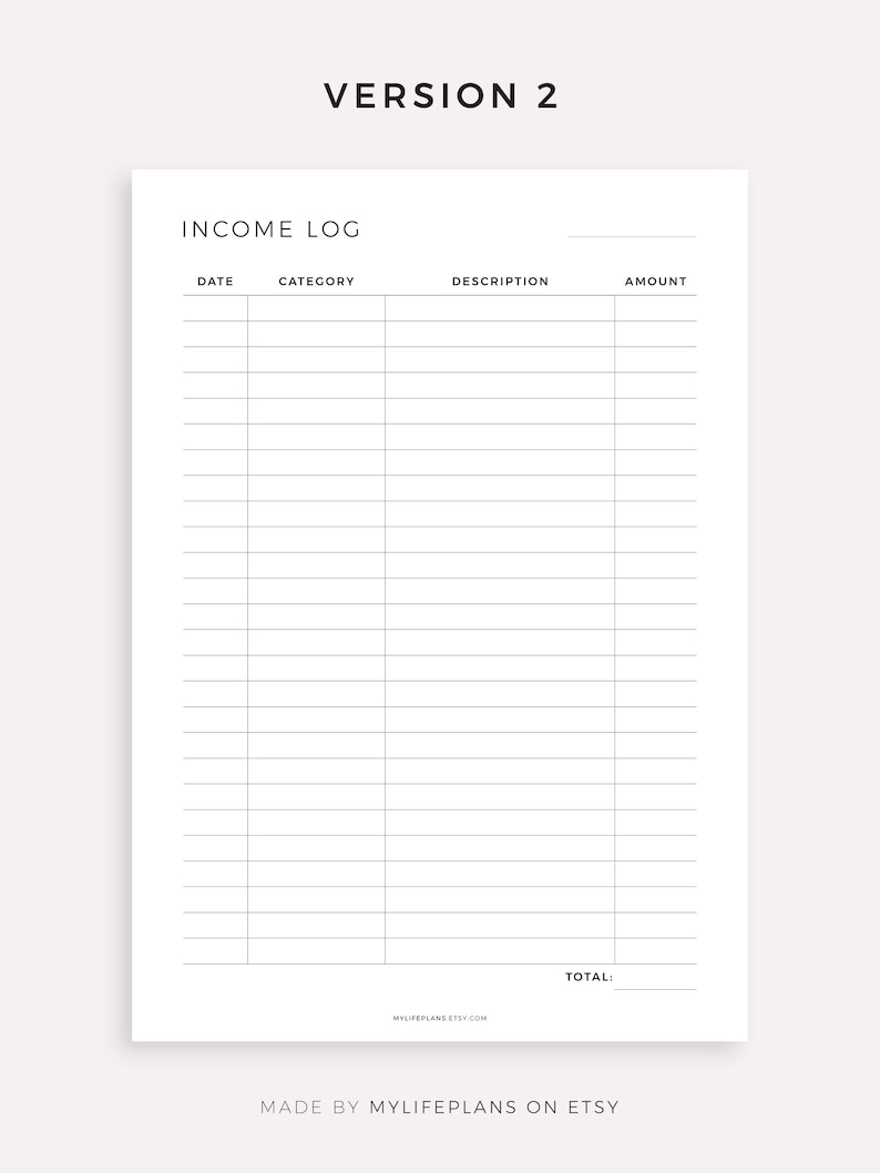 Income Log Printable Template Personal / Business Income - Etsy