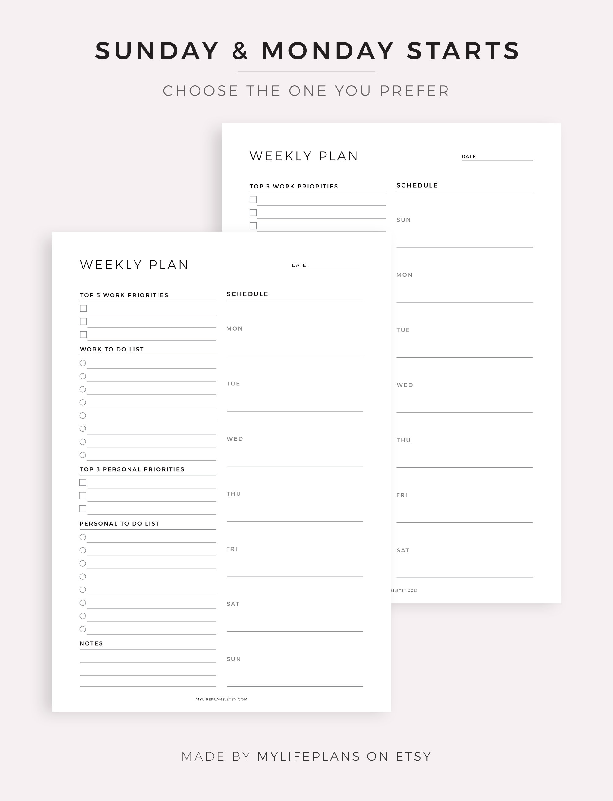 Work From Home Weekly Planner Printable, Weekly to Do List for Work ...