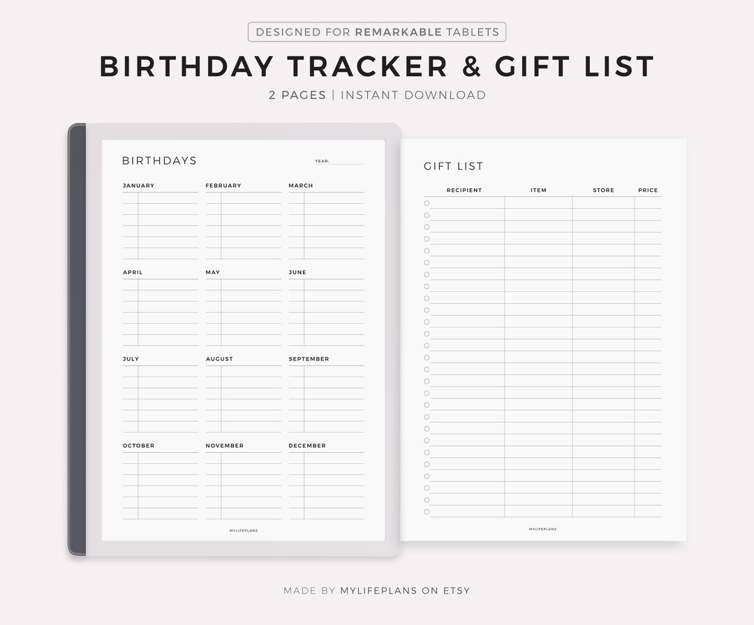 Birthday Tracker & Gift List Template, Birthday Planner, Birthday and ...