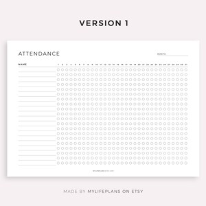 Monthly Employee Attendance Log Printable Landscape - Working Days ...