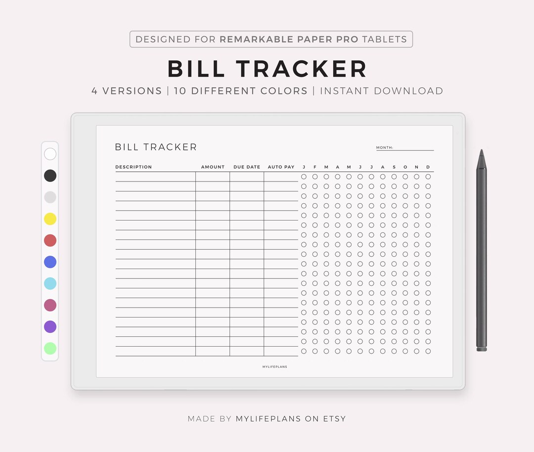 Yearly Bill Tracker for Remarkable Paper Pro, Instant Download - Etsy