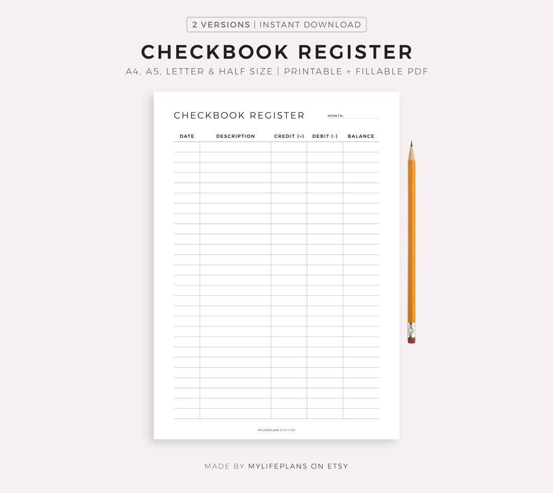 Checbook Register Printable, Check Transaction Tracker, Checkbook Log ...