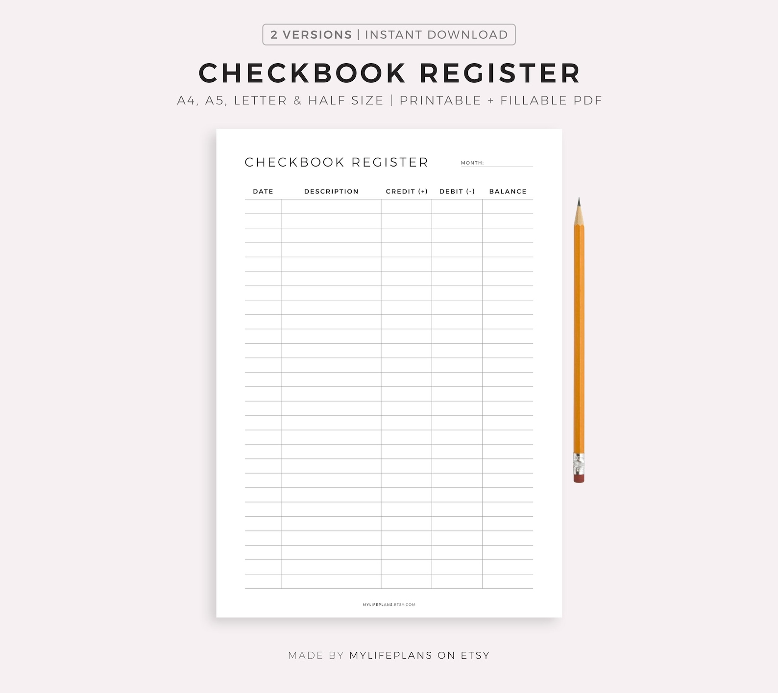 Checbook Register Printable, Check Transaction Tracker, Checkbook Log ...
