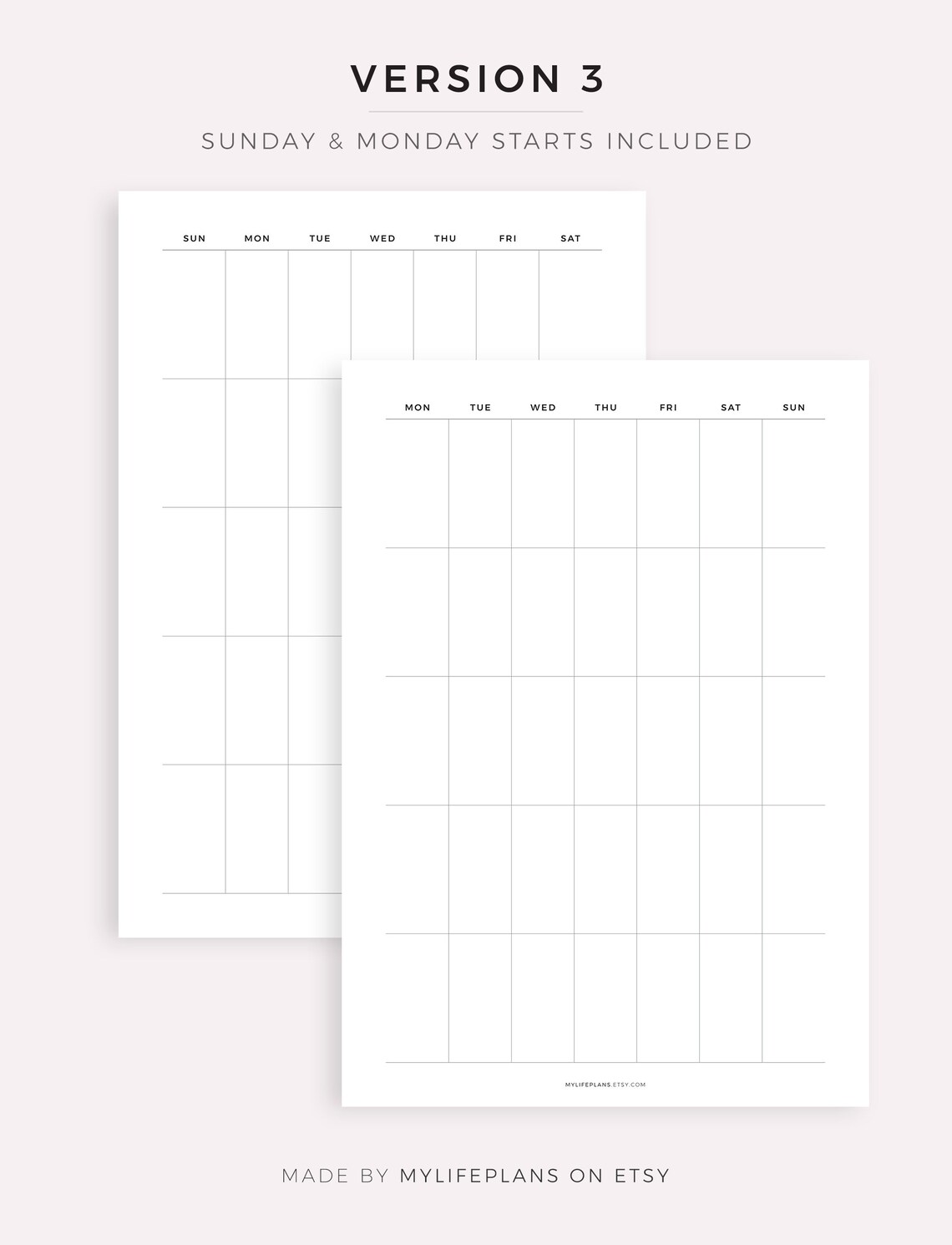 Blank Monthly Calendar Template Printable & Fillable, Undated Calendar ...