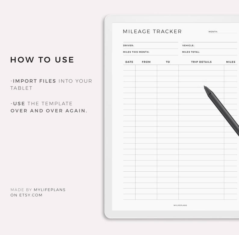 Mileage Tracker Template for Supernote A5X2/A5X/A5/A6X2/A6X/A6, Instant ...