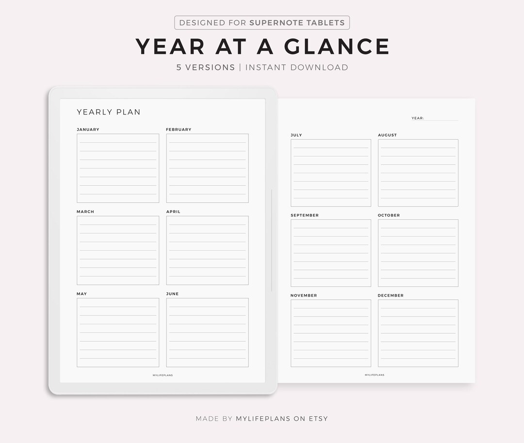 Year at a Glance Planner for Supernote A5X2/A5X/A5/A6X2/A6X/A6, Two ...