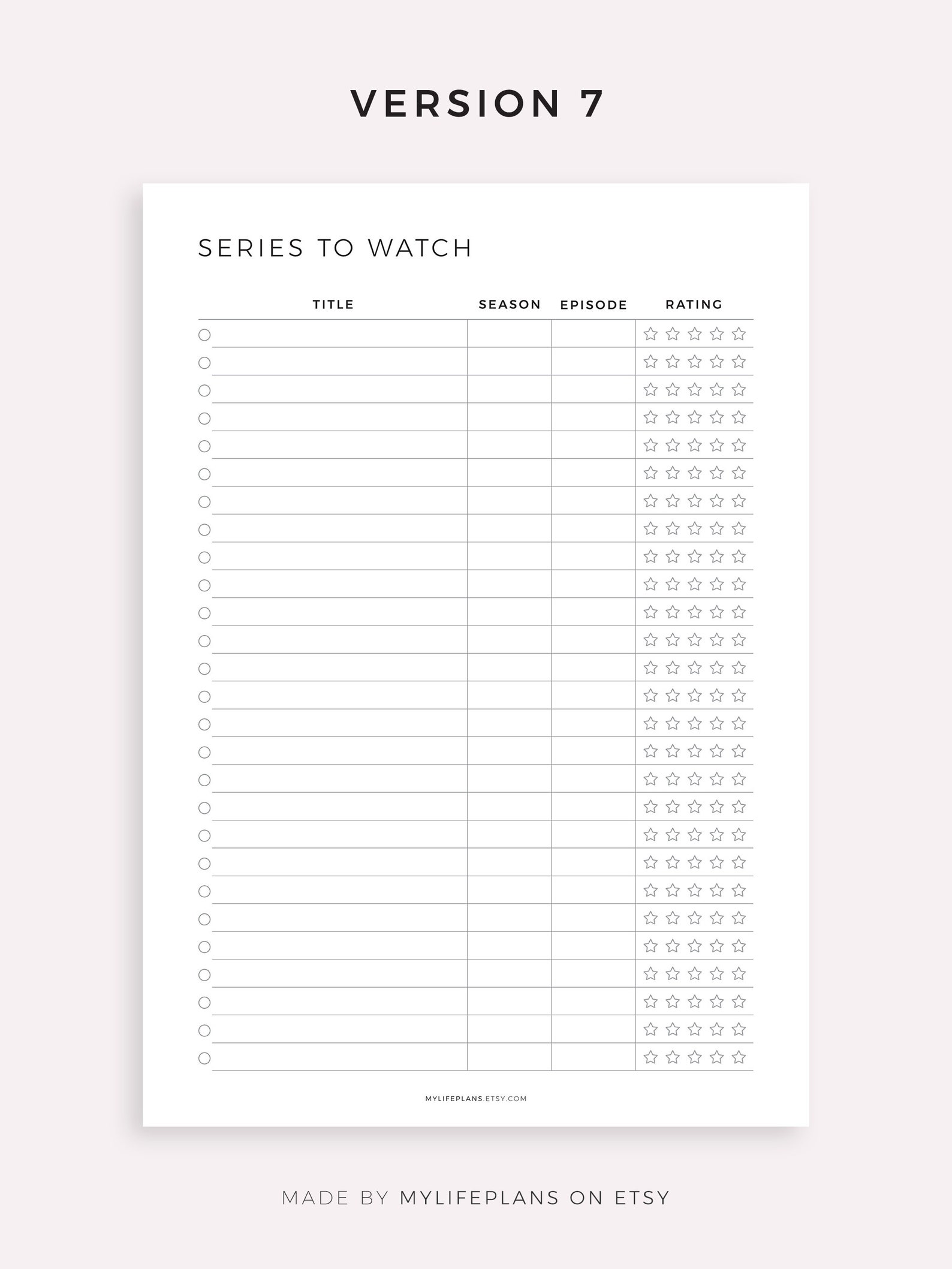 TV Series to Watch List Printable, TV Show List, Season and Episode ...