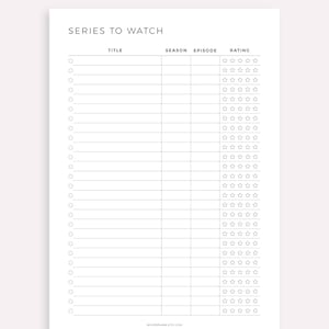 TV Series to Watch List Printable, TV Show List, Season and Episode ...