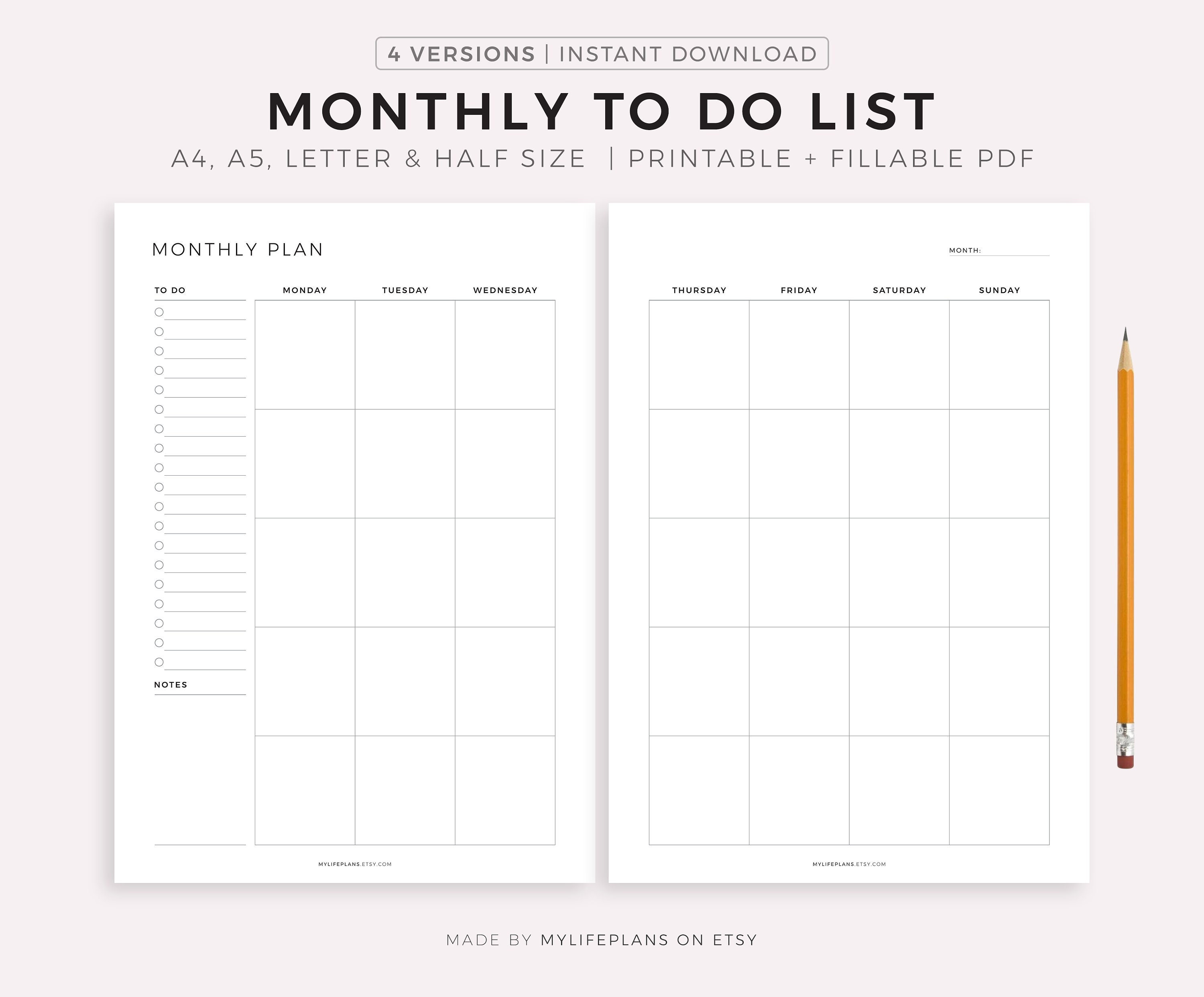 Monthly to Do List on Two Pages Productivity Monthly Planner - Etsy