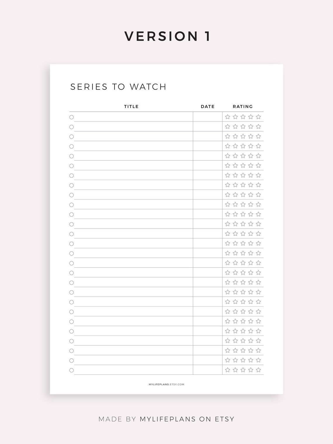 TV Series to Watch List Printable TV Show List Season and - Etsy