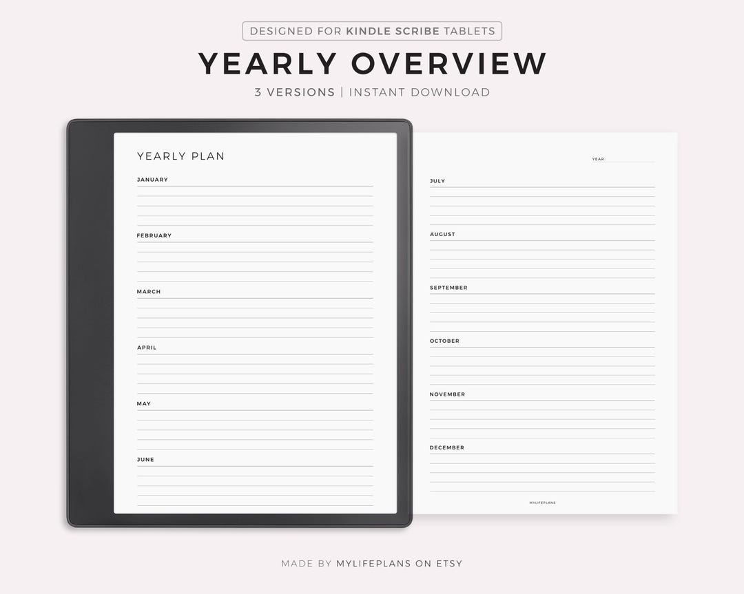 Yearly Overview, Two Page Yearly Planner, Year at a Glance, Minimalist ...