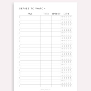 TV Series to Watch List Printable, TV Show List, Season and Episode ...