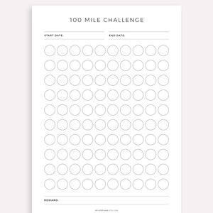 100 Mile Running or Walking Challenge Printable, Workout Challenge ...