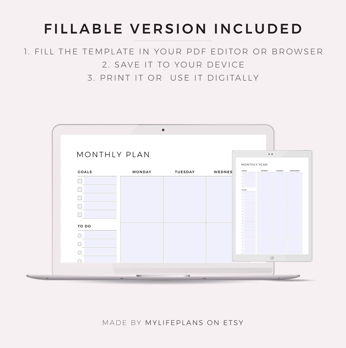 Monthly Goal Planner on Two Pages Printable Productivity - Etsy