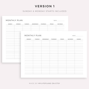 Printable Monthly Planner Landscape, Undated Monthly Organizer, Monthly ...