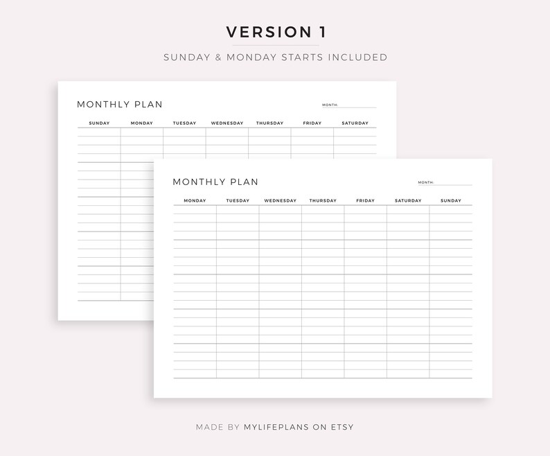 Printable Monthly Planner Landscape, Undated Monthly Organizer, Monthly ...