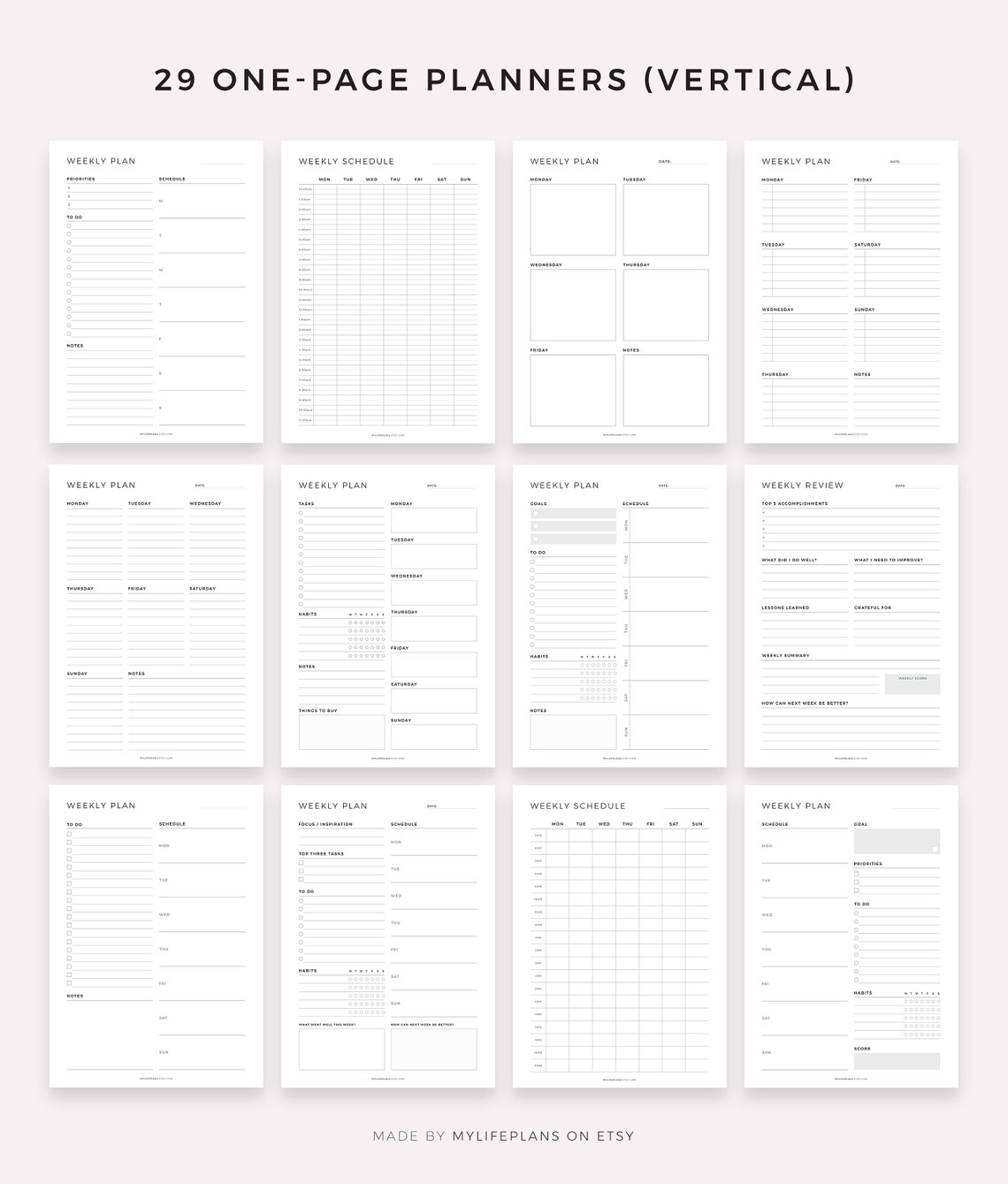 Weekly Planner Inserts Bundle Printable, Monday & Sunday Starts, A4/a5 ...