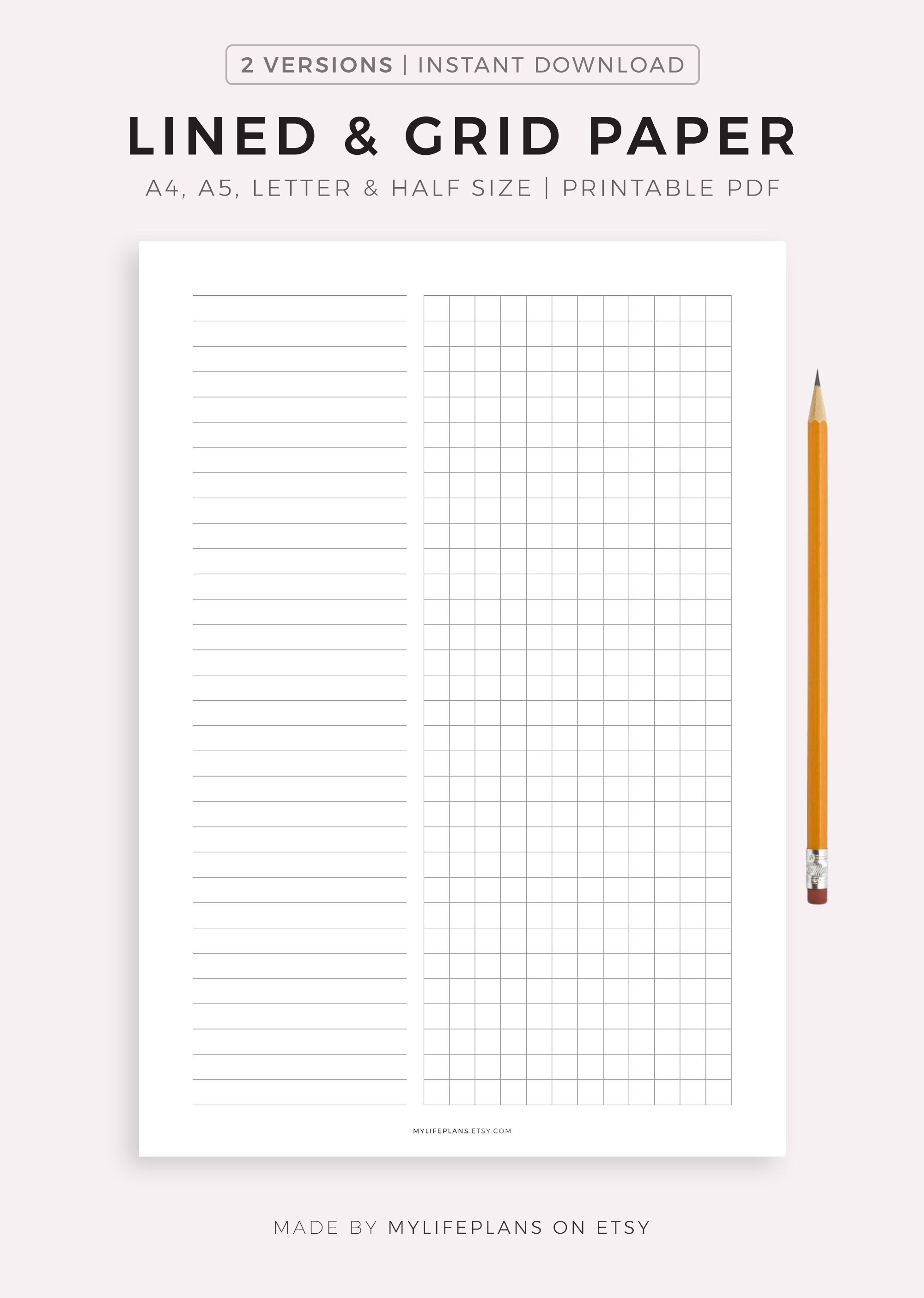 Lined & Grid Paper Printable A4/a5/letter/half Size Instant - Etsy