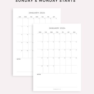 2024 Monthly Calendar With Notes, Printable Calendar Template ...