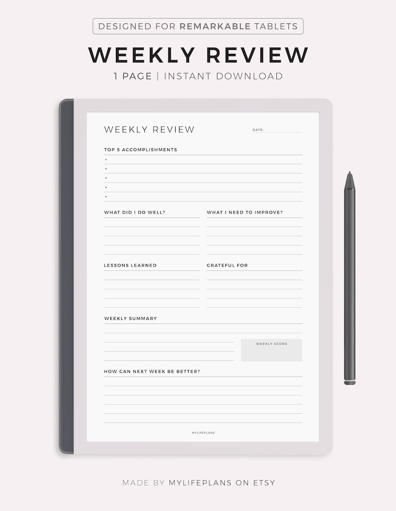 Weekly Review, Weekly Reflection, Weekly Evaluation, Weekly Summary ...