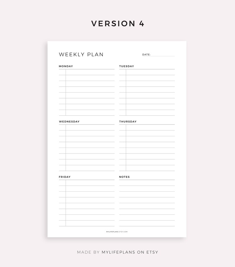 Five Day Weekly Planner Printable, Student Planner, Desk Organizer ...