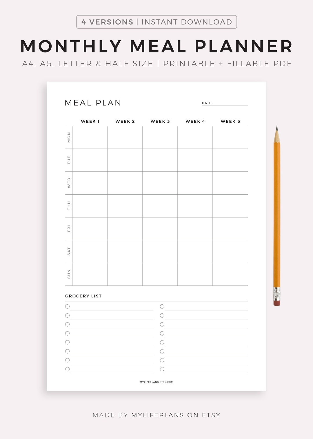 Monthly Meal Planner Printable, 30 Day Menu Planner, Food Planner ...