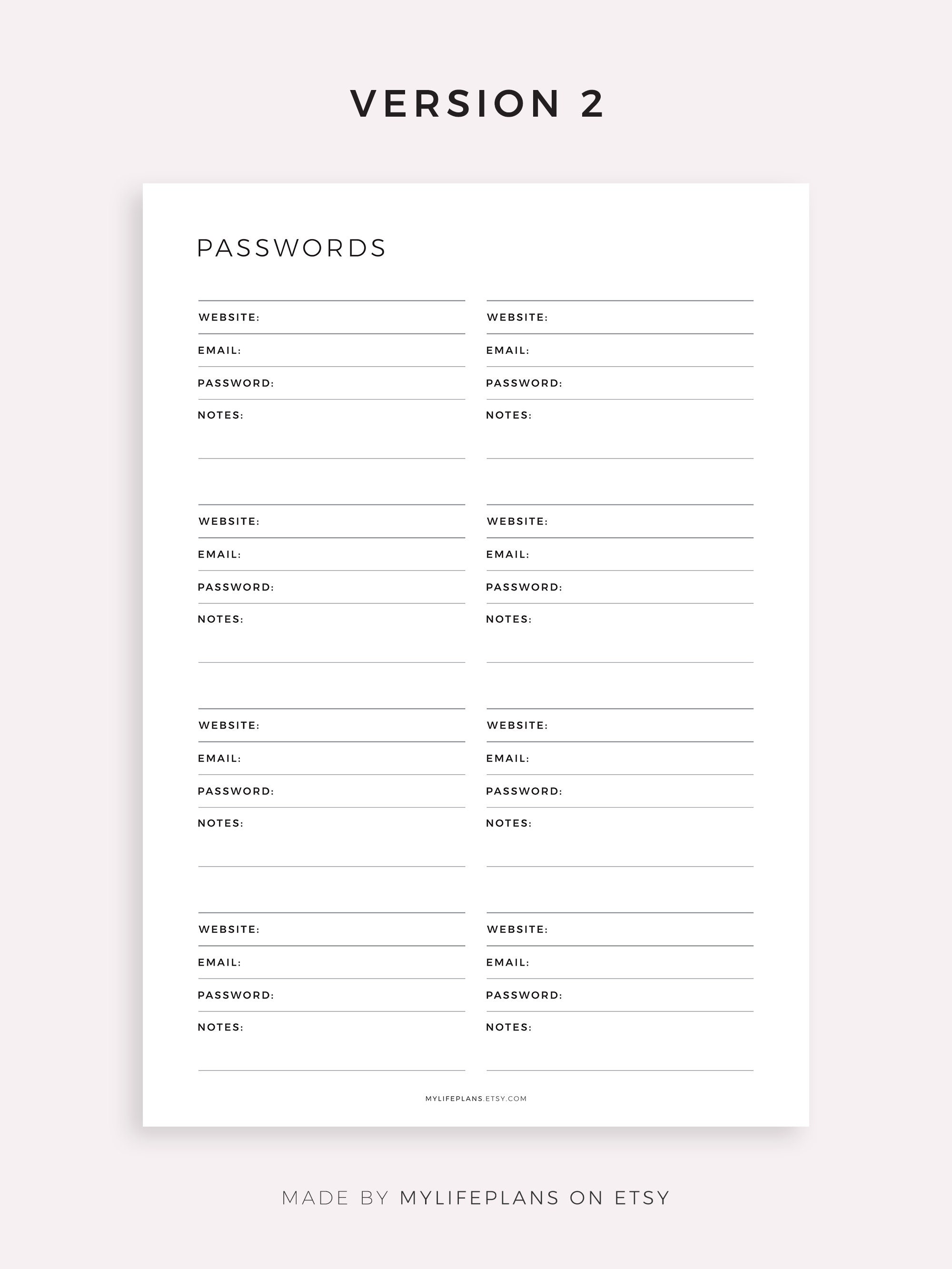 Password Tracker Printable & Fillable, Password Keeper, Password ...